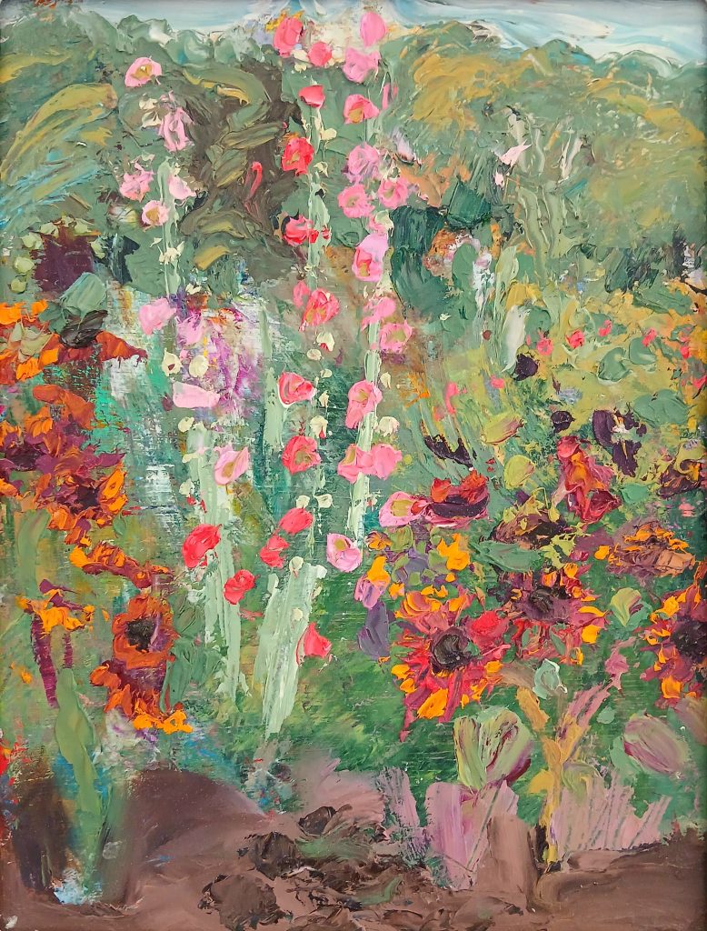 Veronica Gibson. Hollyhocks & Sunflowers. - Gallery Gwyn
